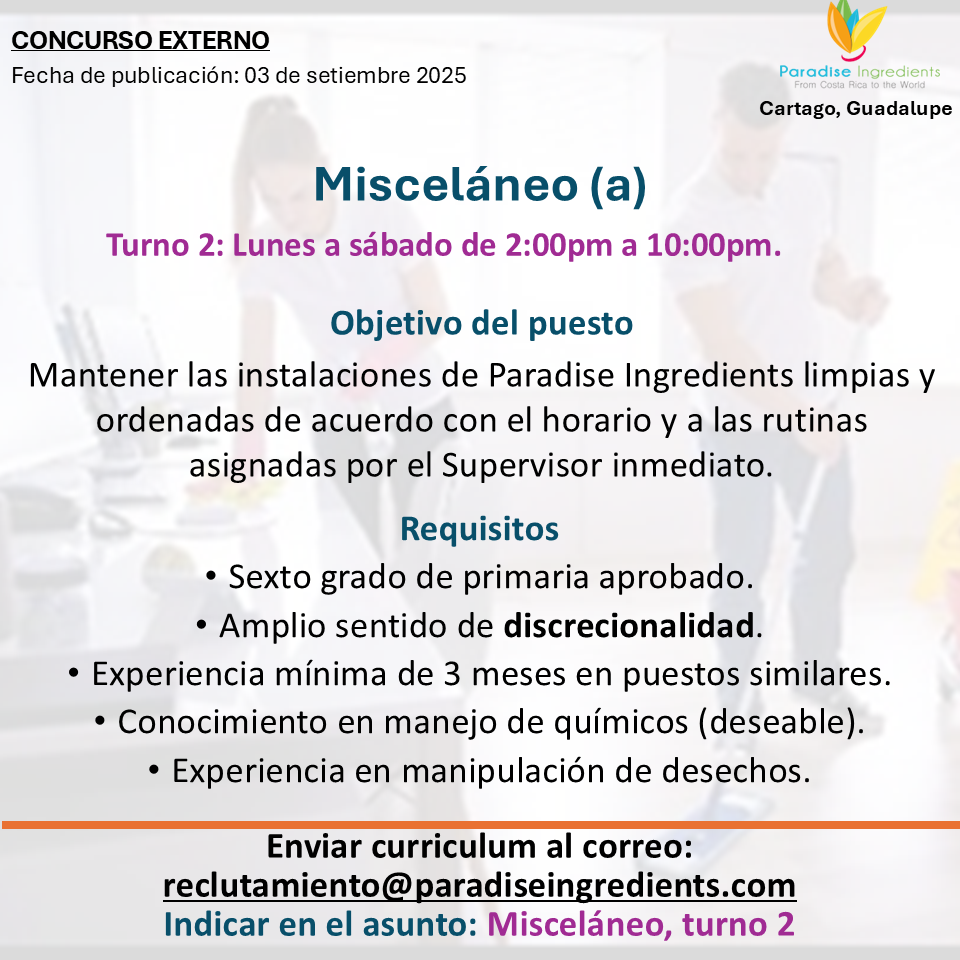 Misceláneo (a) | BuenTrabajoCR